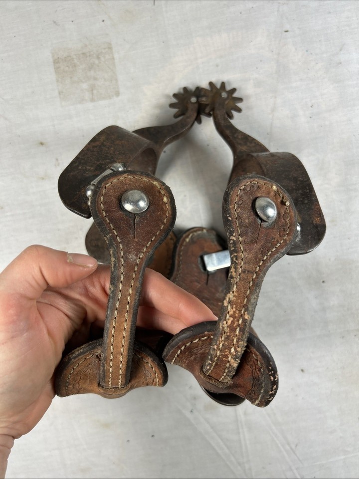 Wonderful Pair of Antique Western Iron & Leather SPURS w/ Silver ...