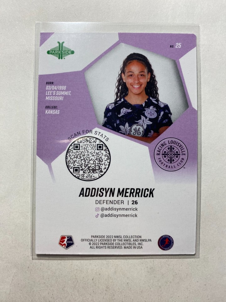 Addisyn Merrick 2022 Racing Louisville FC #25 Parkside NWSL Foil Board ...