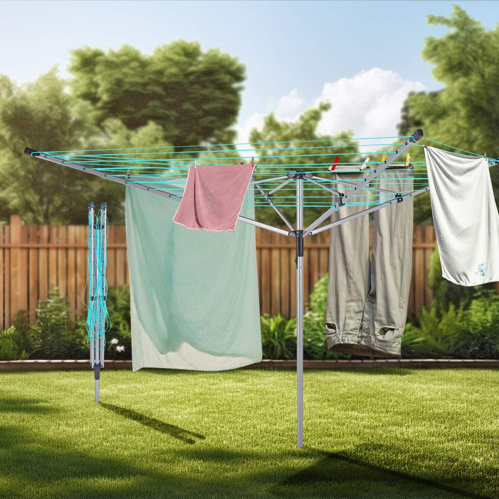 NEW CLOTHES AIRER 4 ARM ROTARY GARDEN WASHING LINE DRYER 50M FOLDING ...