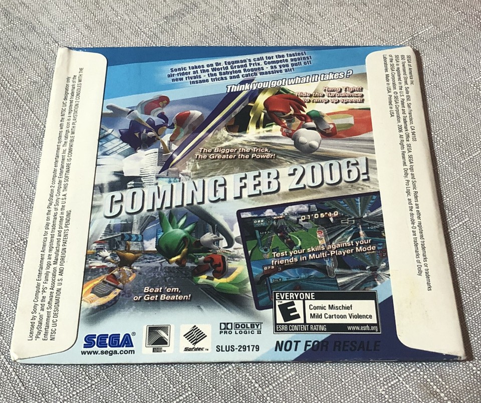 Playstation 2 PS2 Sonic Riders Demo Game disc + Original Slip Case ...