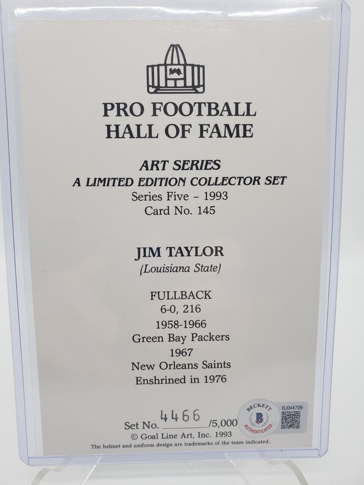 Jim Taylor AUTO Goal Line Art Card GLAC Beckett BAS Authenticated HOF ...