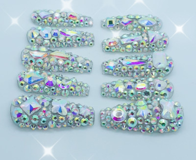 Luxury Customizable Full Bling Rhinestone Handmade Set of 10 Press on ...