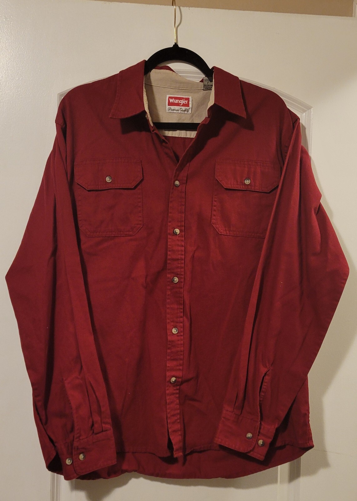 Wrangler Button Up Shirt Mens XL Long Sleeve Red Solid | eBay