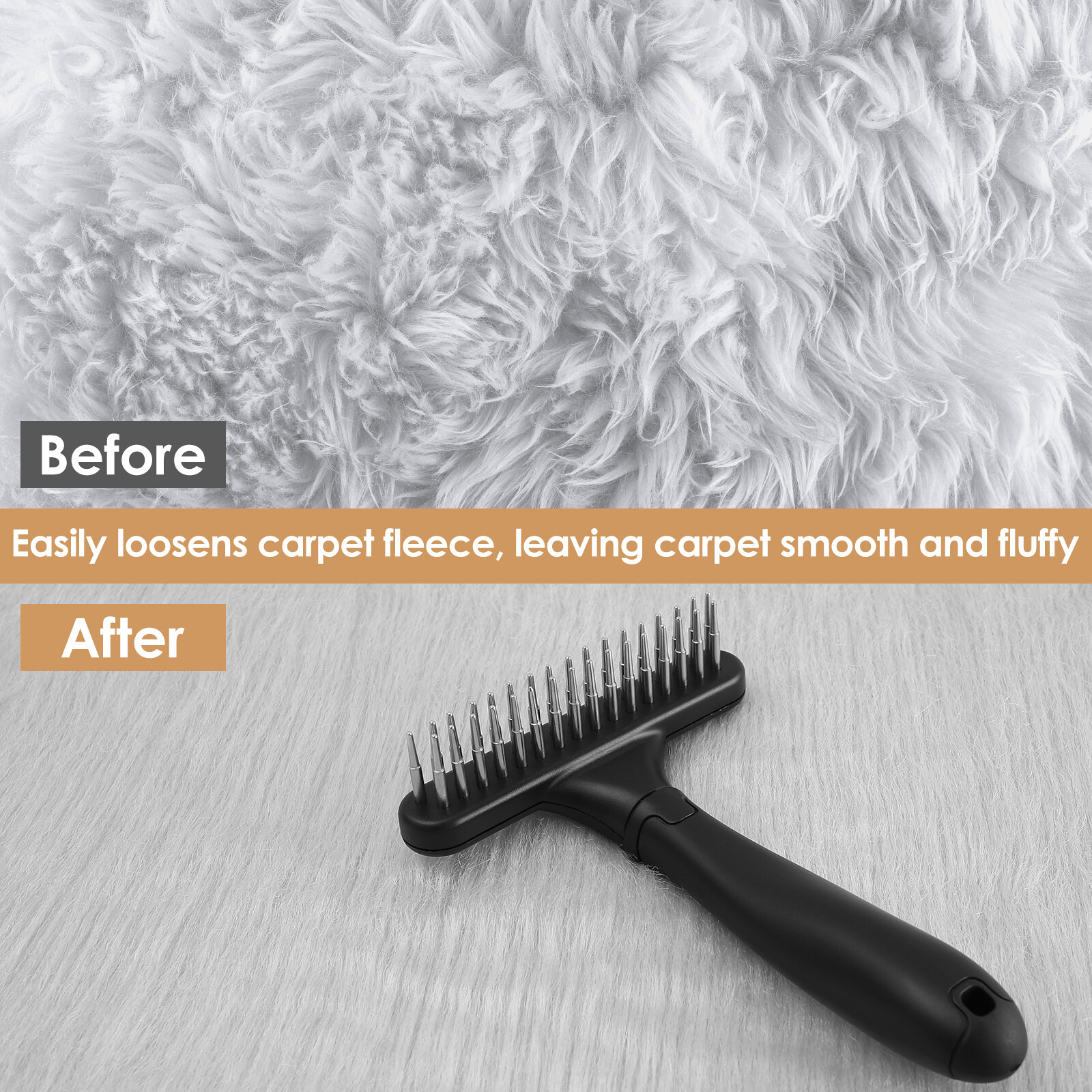 2Pcs Carpet Rake with Handle 2 Row Tooth Handheld Rug Brush Ergonomic ...