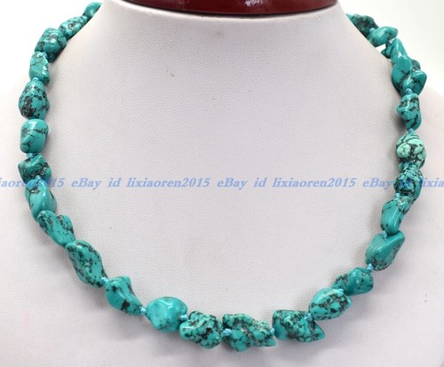 Pretty Natural Blue Turquoise 10-14mm irregular beads Gemstone necklace ...