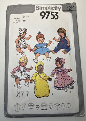 Vintage Simplicity 9753 Baby Doll Clothes for 13-14" Dolls Pattern | eBay
