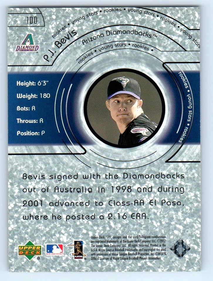 2002 SPx #100 P.J. Bevis Portrait RC SN /1800 Arizona Diamondbacks | eBay