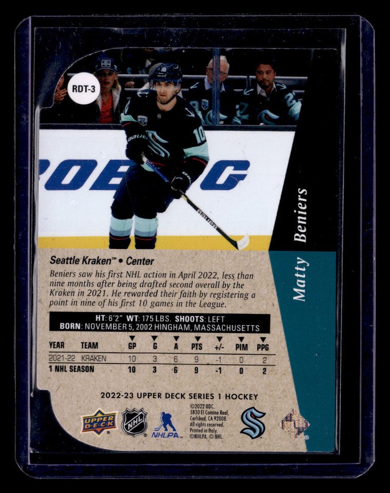 2022-23 Upper Deck #RDT-3 Matty Beniers 1994-95 Rookie Die Cuts | eBay