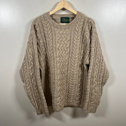 Vtg Doogan Donegal Wool Cable Knit Sweater Mens Size Large Tan ...