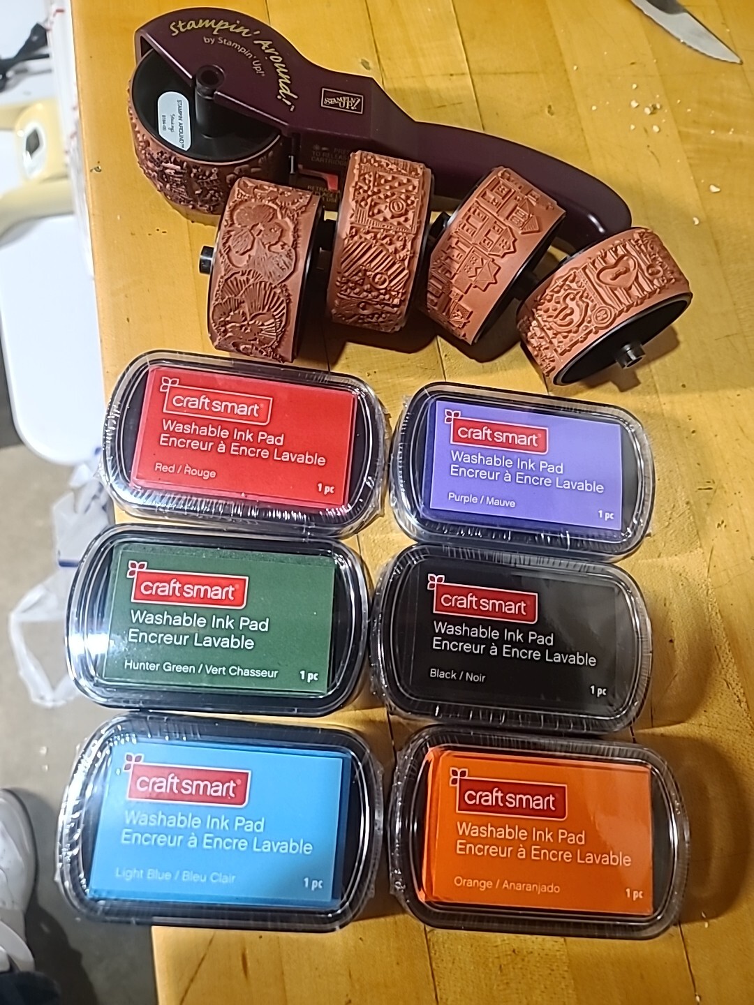 LOT of Stampin Up Around Roller Wheel Stamps, NEW Ink Pads& Handle ...