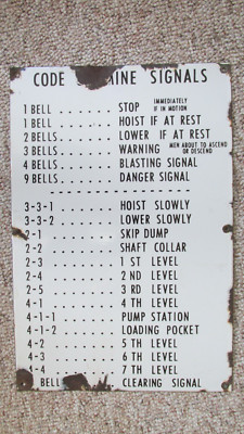 1900's Code Of Mine Signals Underground Mining Porcelain Enamel Sign ...