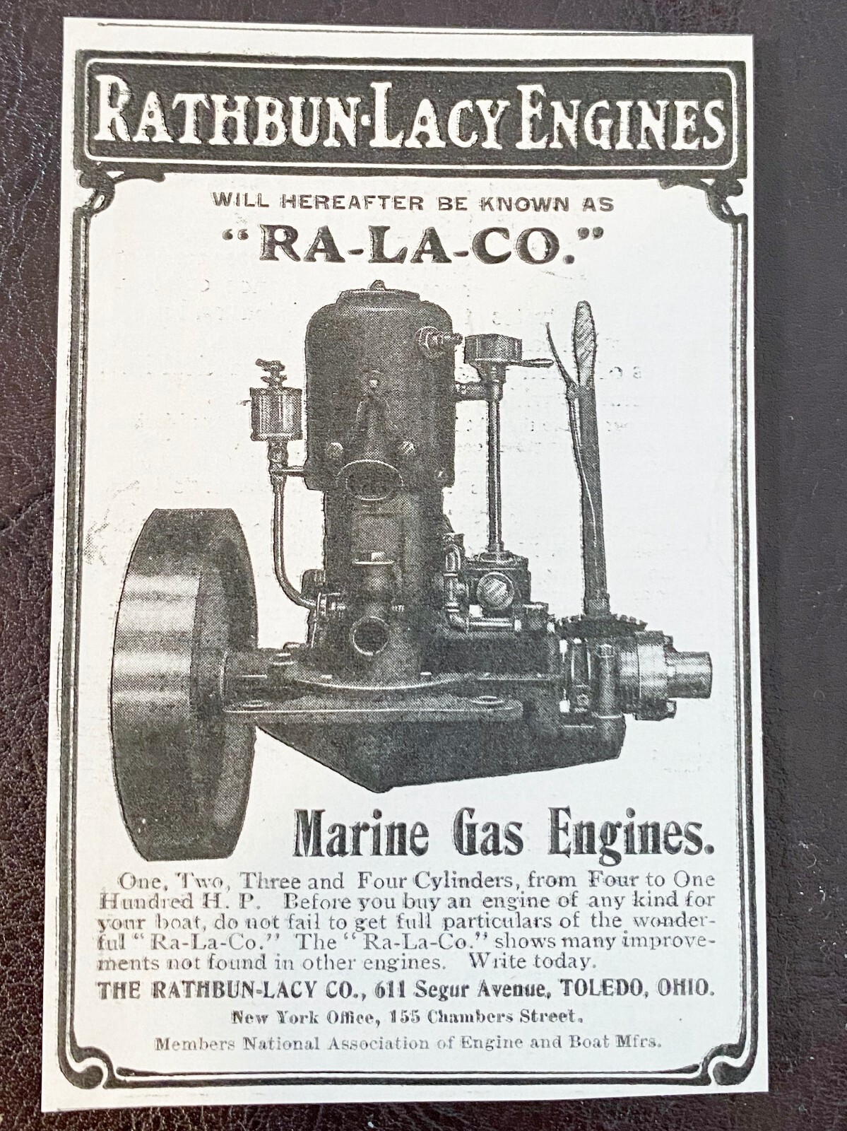 Antique RA-LA-CO MARINE GAS ENGINE Rathbun-Lacy Boat Mfg,Toledo Vtg1906 ...