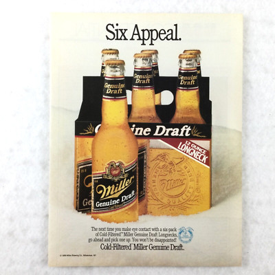 MILLER Beer Vintage PRINT AD 80s SIX APPEAL Pun Genuine Draft Longneck ...