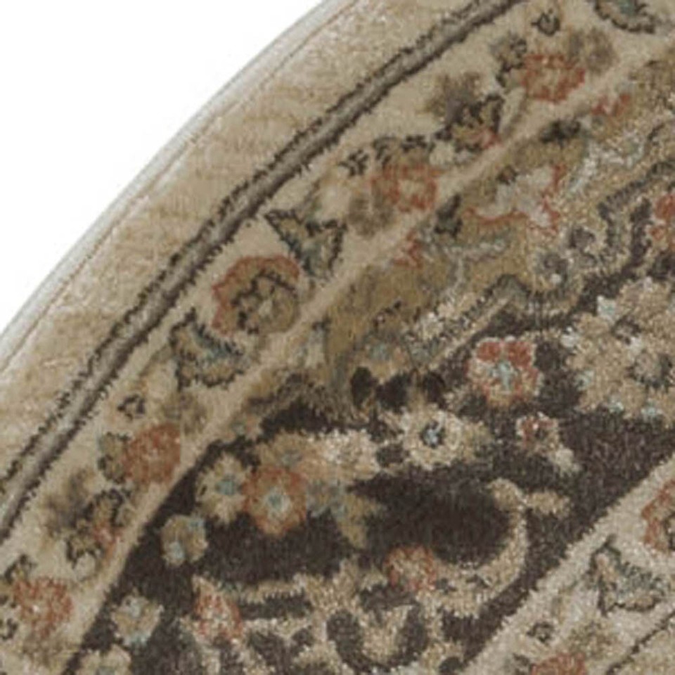 Ivory Leaves Petals Vines Bordered Area Rug Round 3810 - Aprx 5' 3" x 5 ...