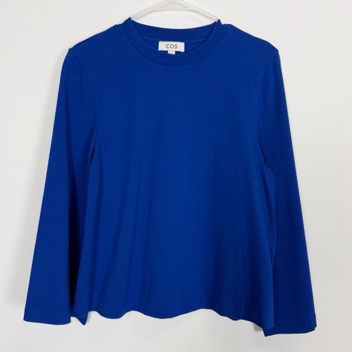 COS Top Womens Medium Blue Wide 3/4 Sleeve Shirt Cotton Blend | eBay