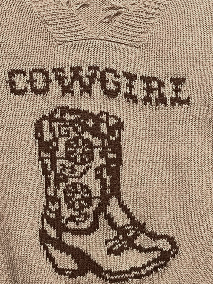 Cropped Cowgirl Western Graphic Sweater Distressed Slouchy Oversized ...