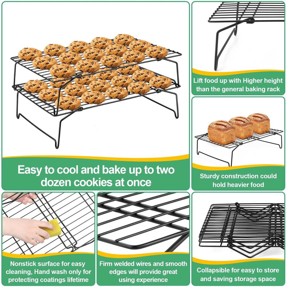Stackable Cooling Rack Set 2-Tier Nonstick Wire Racks for Oven Baking ...