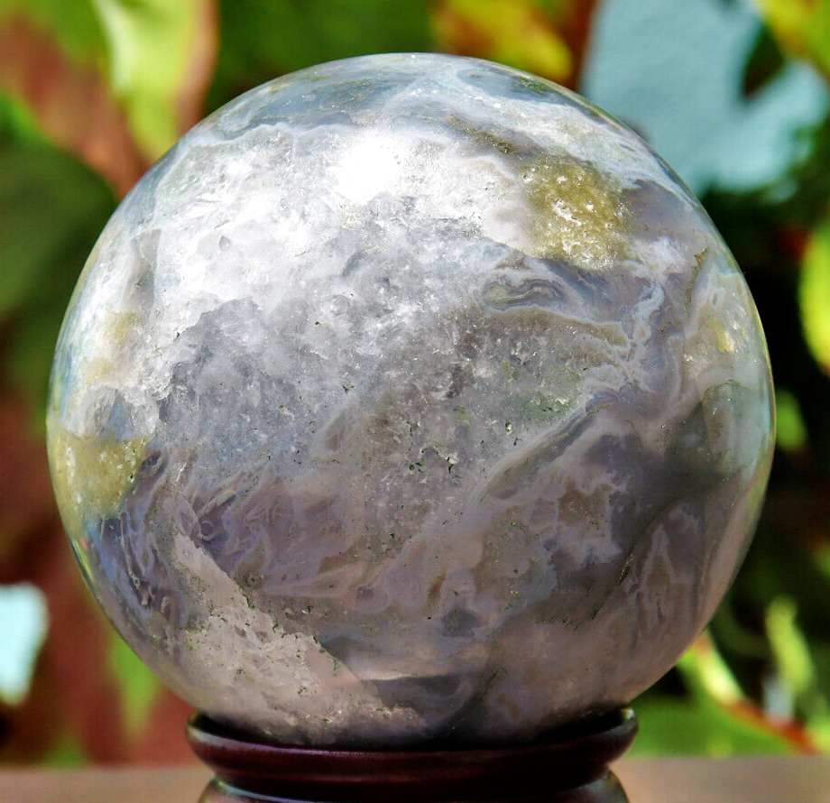 90MM Green Moss Agate Sphere Natural Healing Crystal Chakra Energy ...