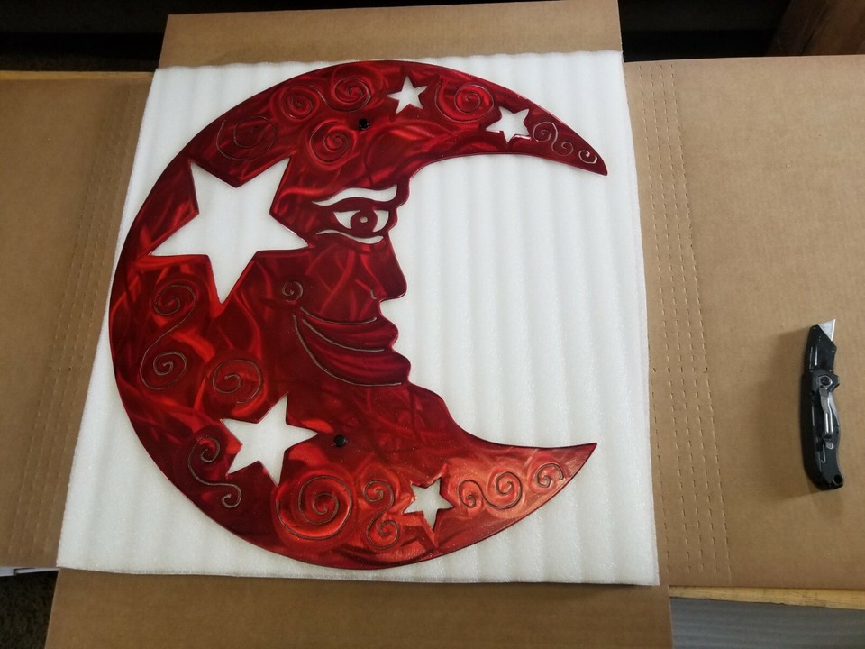 Metal moon red wall decor unique decor home accent hallway patio ...