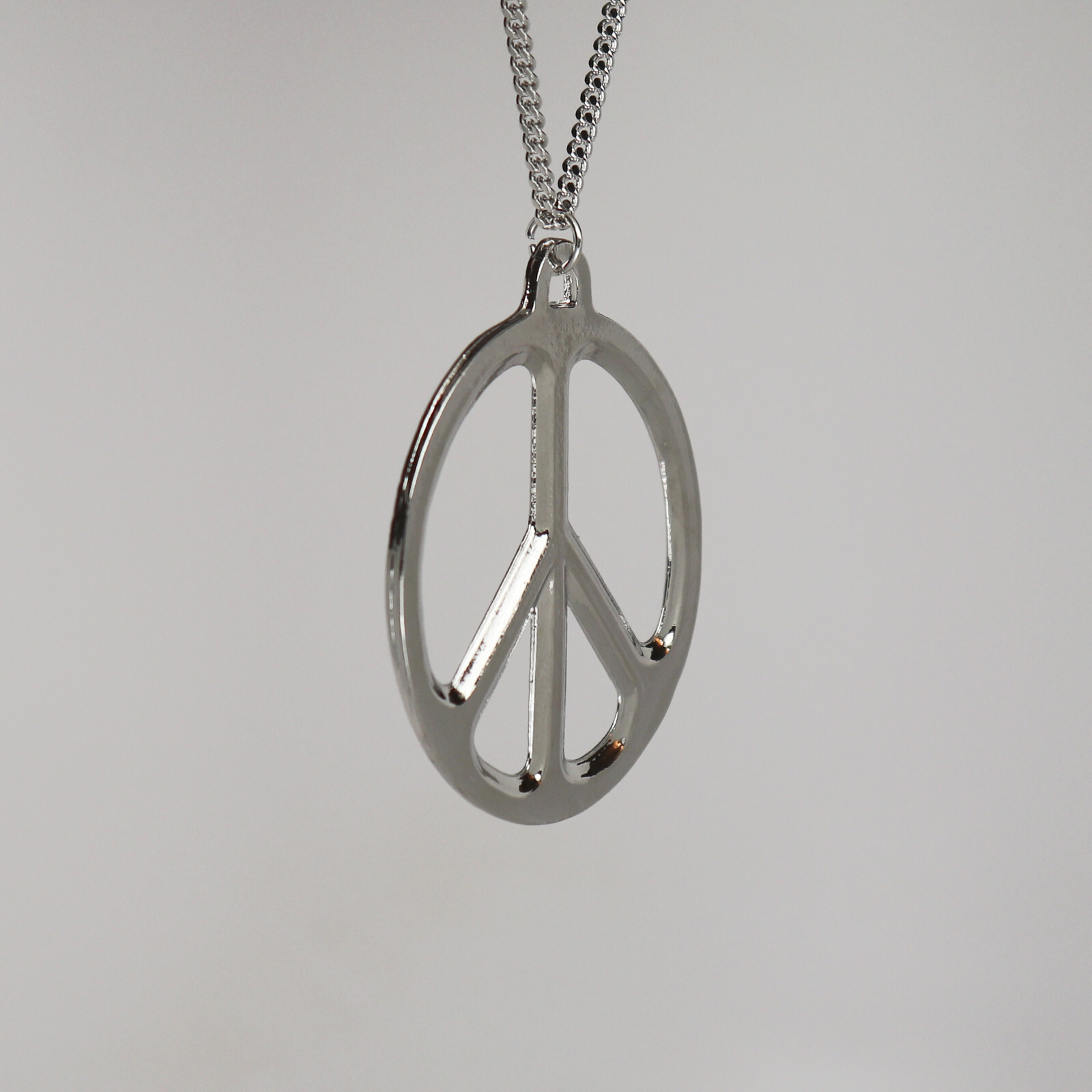 Large Peace Sign Polished Silver Finish Pewter Pendant Necklace NK-447 ...