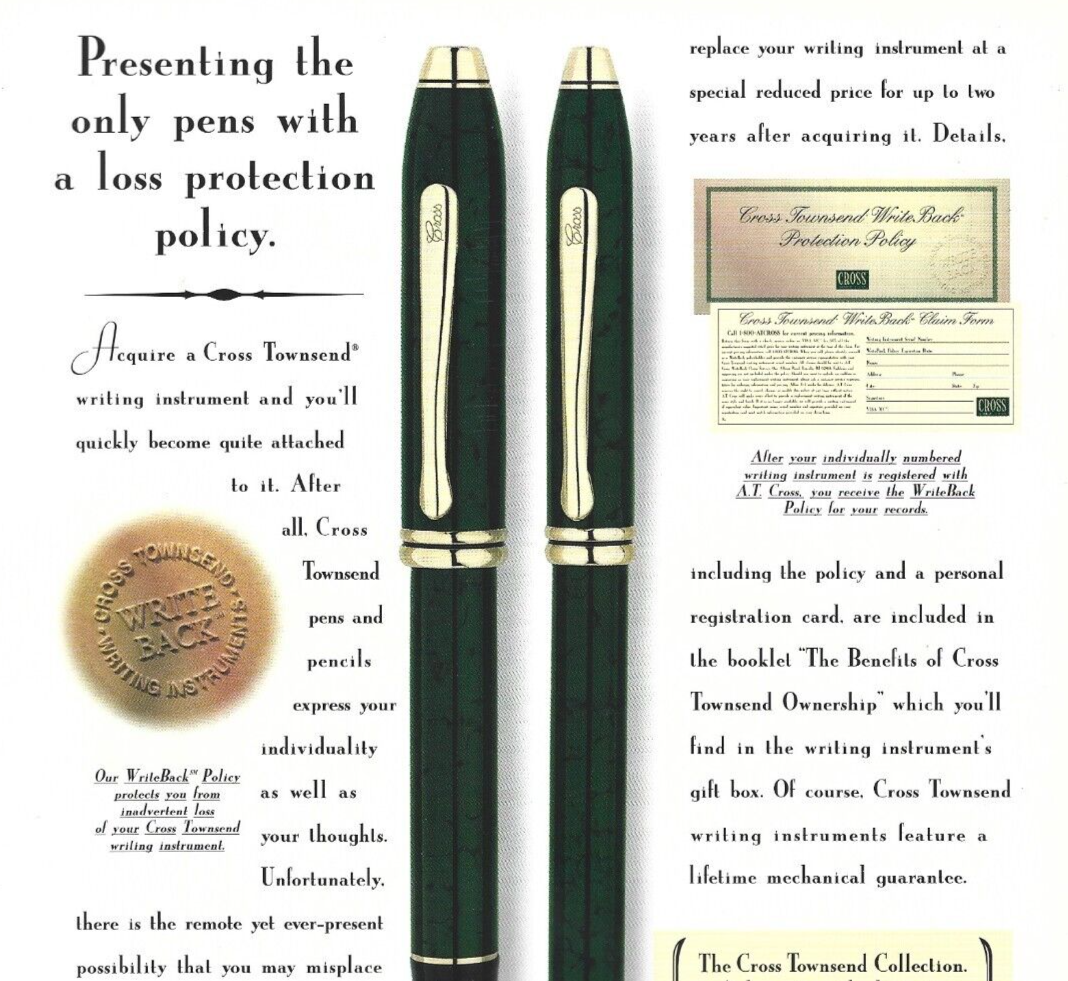 Cross Townsend Collection Writing Pen Print Ad | eBay