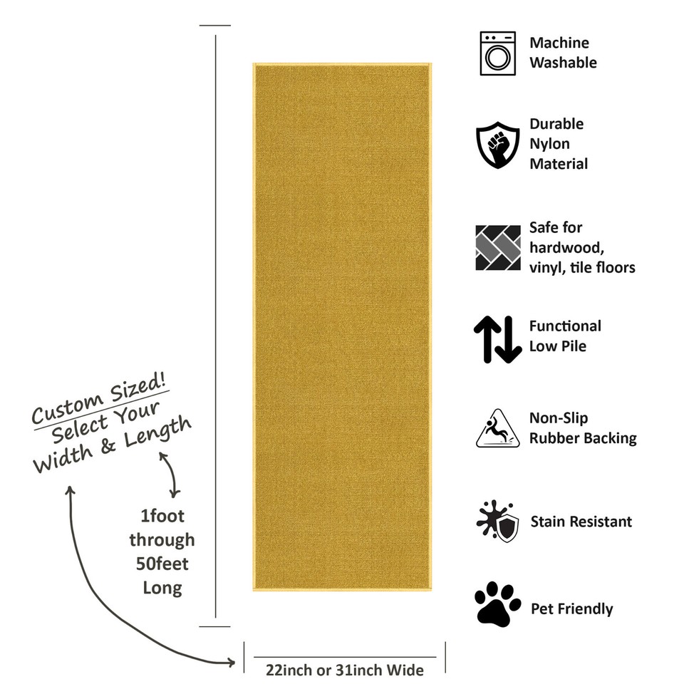 Custom Size Stair Hallway Runner Rug Non Slip Rubber Back SOLID BEIGE ...