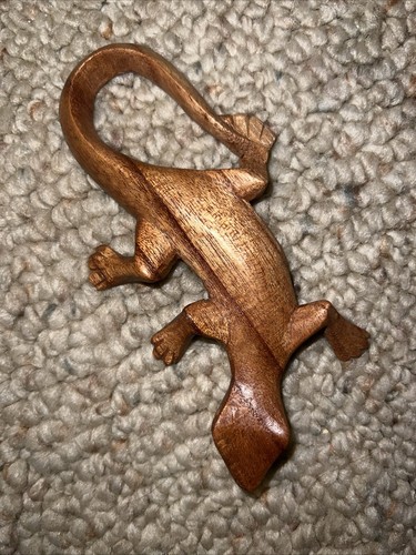 Hand Carved Wooden Sculptute Lizard Reptile 13" | eBay