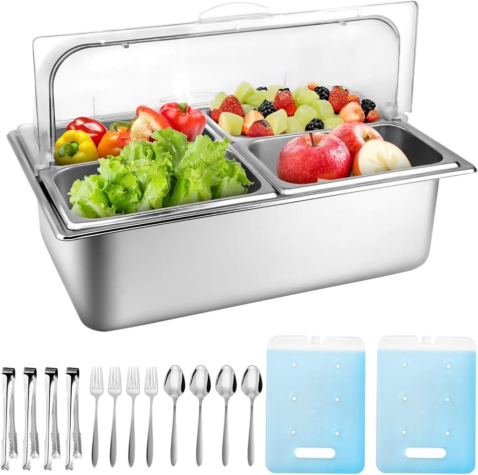 Elegant Buffet Condiment Display Rack with Roll Top Cover - Stainless ...