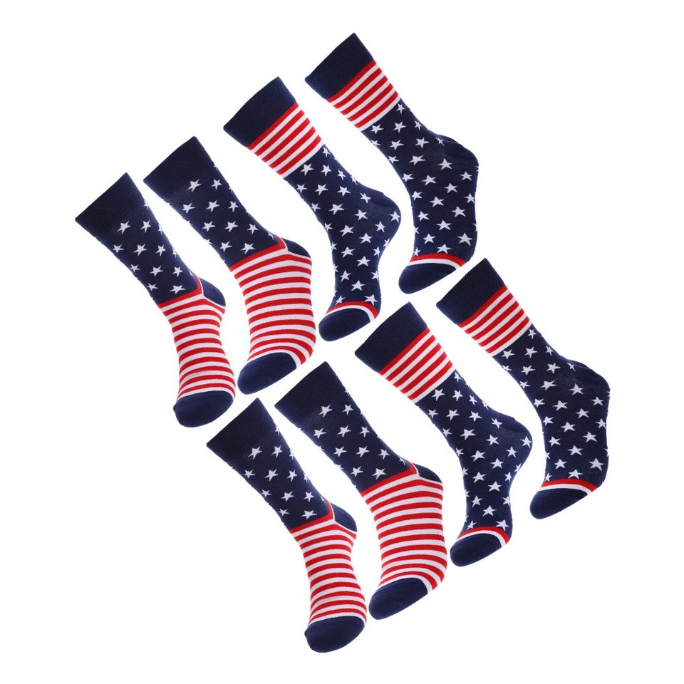 4 Pairs USA Flag Dress Socks - Stars Stripes Socks - American Patriotic ...