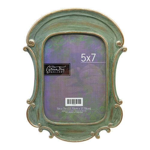 Distressed Painted Scroll Photo Picture Frame - 5x7 Green Gold Antique ...