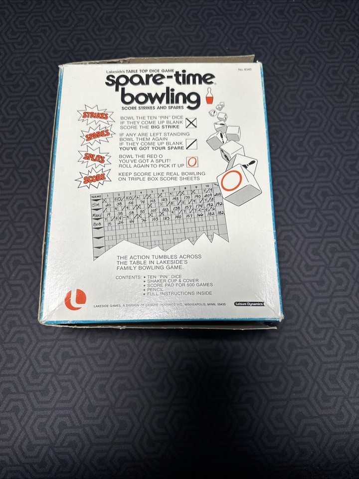 Vintage 1977 Spare-Time Bowling Table Top Dice Board Game Lakeside 100% ...
