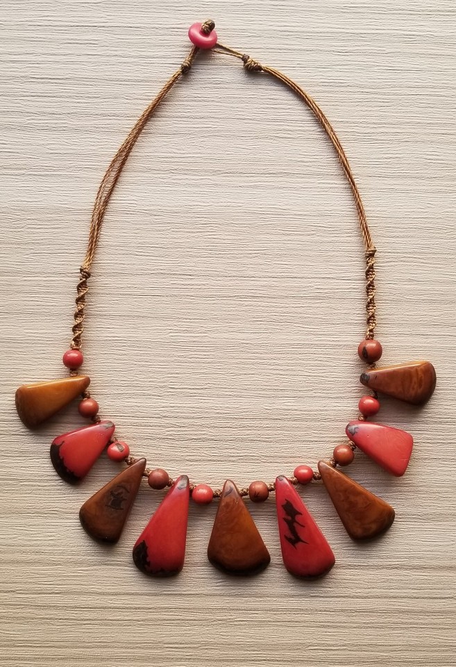 BEAUTIFUL ORGANIC BOHO COLORS BEADED TAGUA NUT STATEMENT NECKLACE PANEL ...