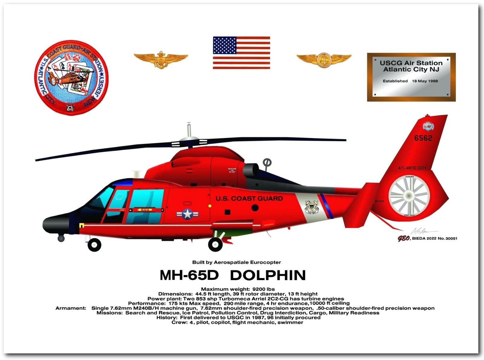 MH-65D Dolphin, US Coast Guard Helicopter, CG Air Station Atlantic City ...