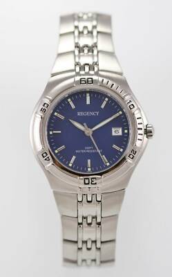 Regency Watch Mens Stainless Silver Date 100m Blue Easy Read Battery ...