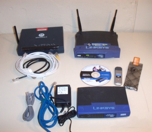 LOT of LINKSYS & MOTOROLA WIRELESS ROUTER / MODEM DSL CABLE USB ADAPTER ...