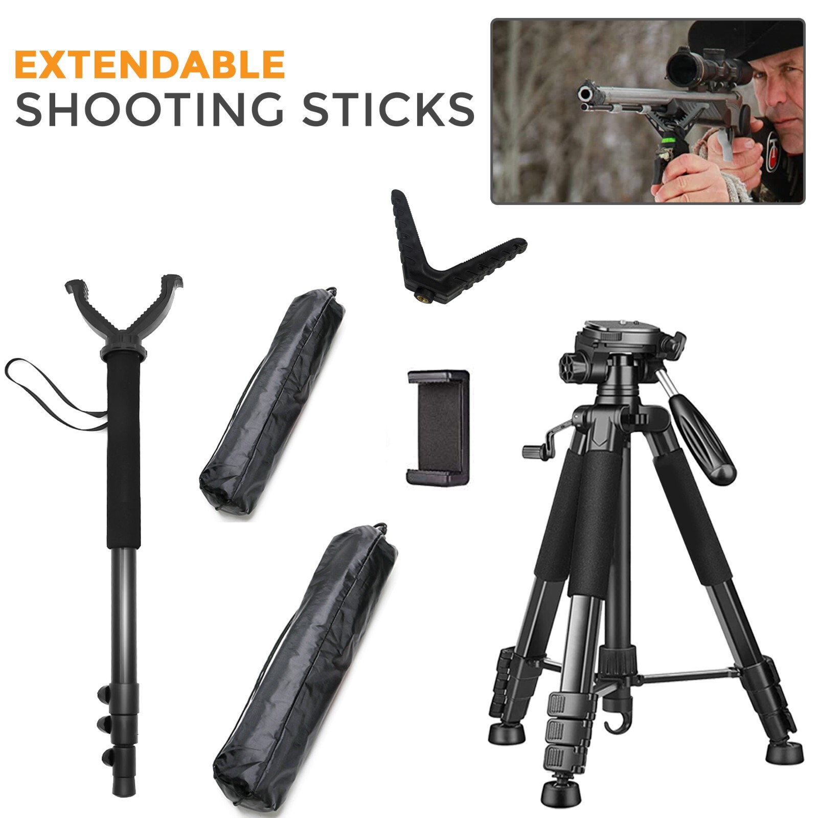 Telescopic shooting sticks hunting shooting stand Gun rest tripod ...