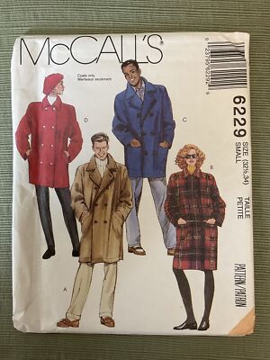 McCall’s 6229 Unisex Lined Coat In 2 Lengths Sewing Pattern Size Small ...
