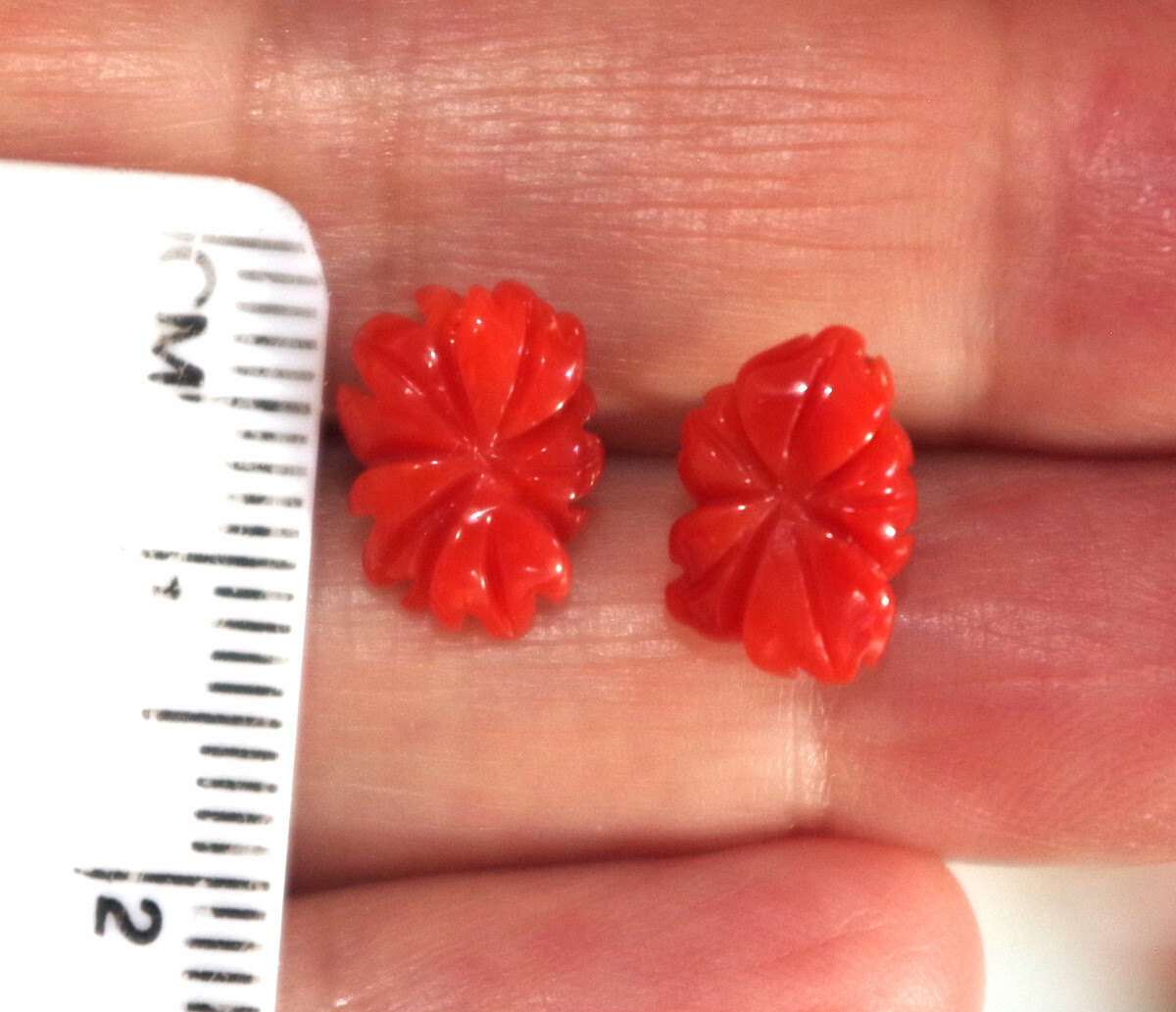 Italian 14K Sardinia Red Coral 12MM Carved Lily Rose Fancy Stud ...