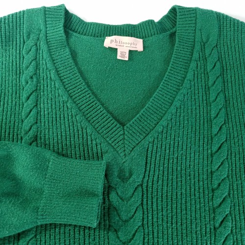 Philosophy Preppy Cable Knit Sweater Womens Plus Sz 1X V Neck 3/4 ...