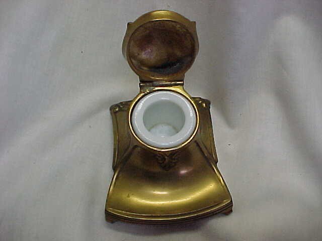 SINGLE INKWELL W/ MILK GLASS INSERT | eBay