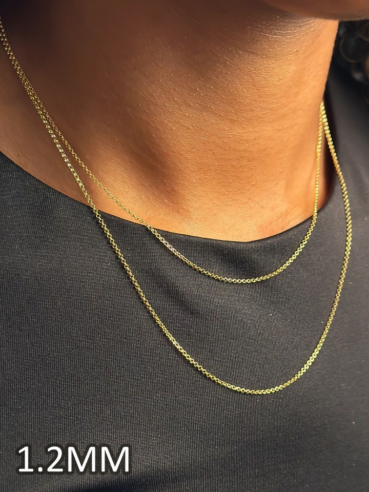 14k SOLID Gold Rolo Link 1.2mm 1.5mm 2mm Chain Curb Necklace 16" 18" 20 ...