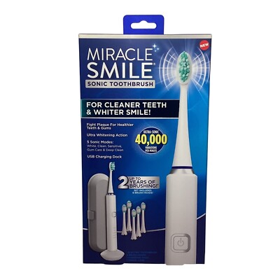 Miracle Smile Electric Sonic Toothbrush 6 Brush Heads Charger Brand New ...