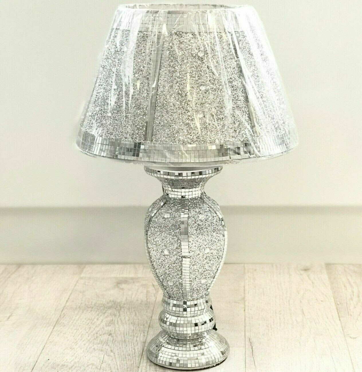 Crushed Diamond Silver LED Vase Lamp Glitter Table Lamp Straight Base ...