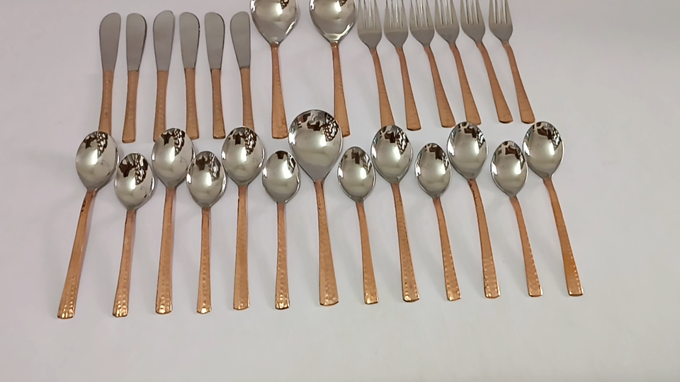 Vintage Pure Copper Stainless Steel Flatware Silverware 27 Piece ...