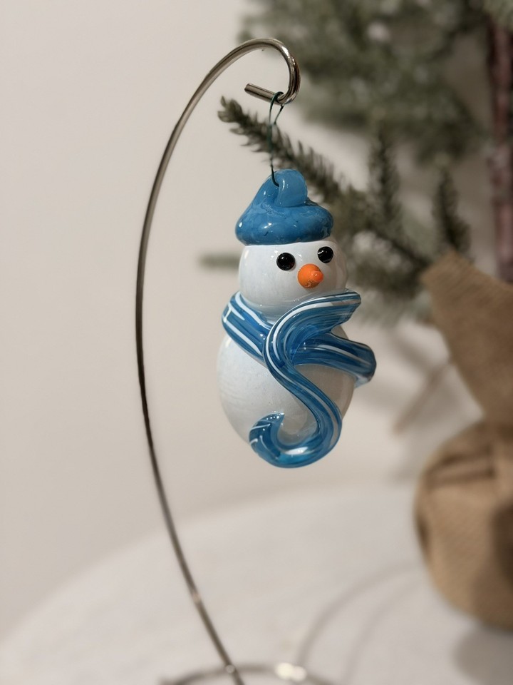 Kingston Light Blue Snowman Ornament Hand Blown Glass Studio Art | eBay
