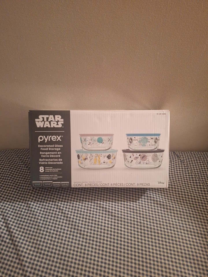 FACTORY SEALED Pyrex STAR WARS Glass Storage Set 8 Piece R2-D2 Yoda ...