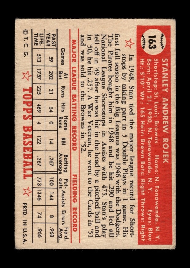 1952 Topps Set-Break #163 Stan Rojek VG-VGEX *GMCARDS* | eBay