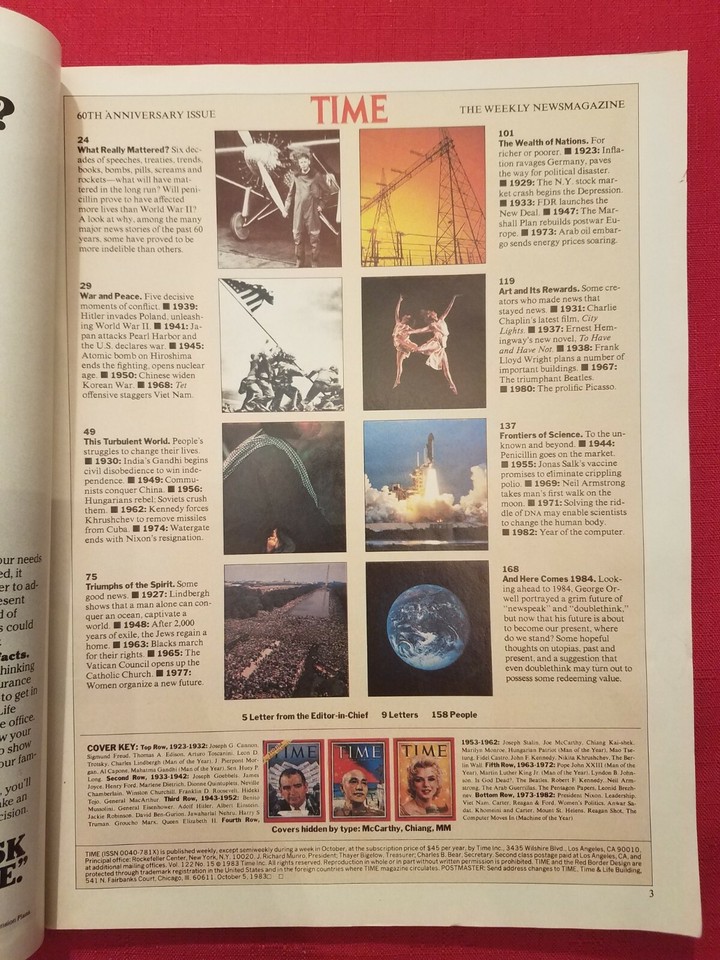 TIME MAGAZINE, Special 60th Anniversary Issue, Oct 5, 1983; Vintage Ads ...