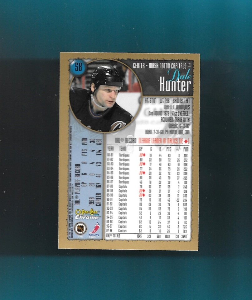 1998-99 O-PEE-CHEE OPC CHROME Card # 58 DALE HUNTER WASHINGTON CAPITALS ...