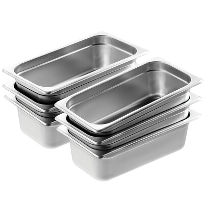 6 Pack 4" Deep Steam Table Pans Hotel Food Prep Pan Stainless Steel 1/3 ...